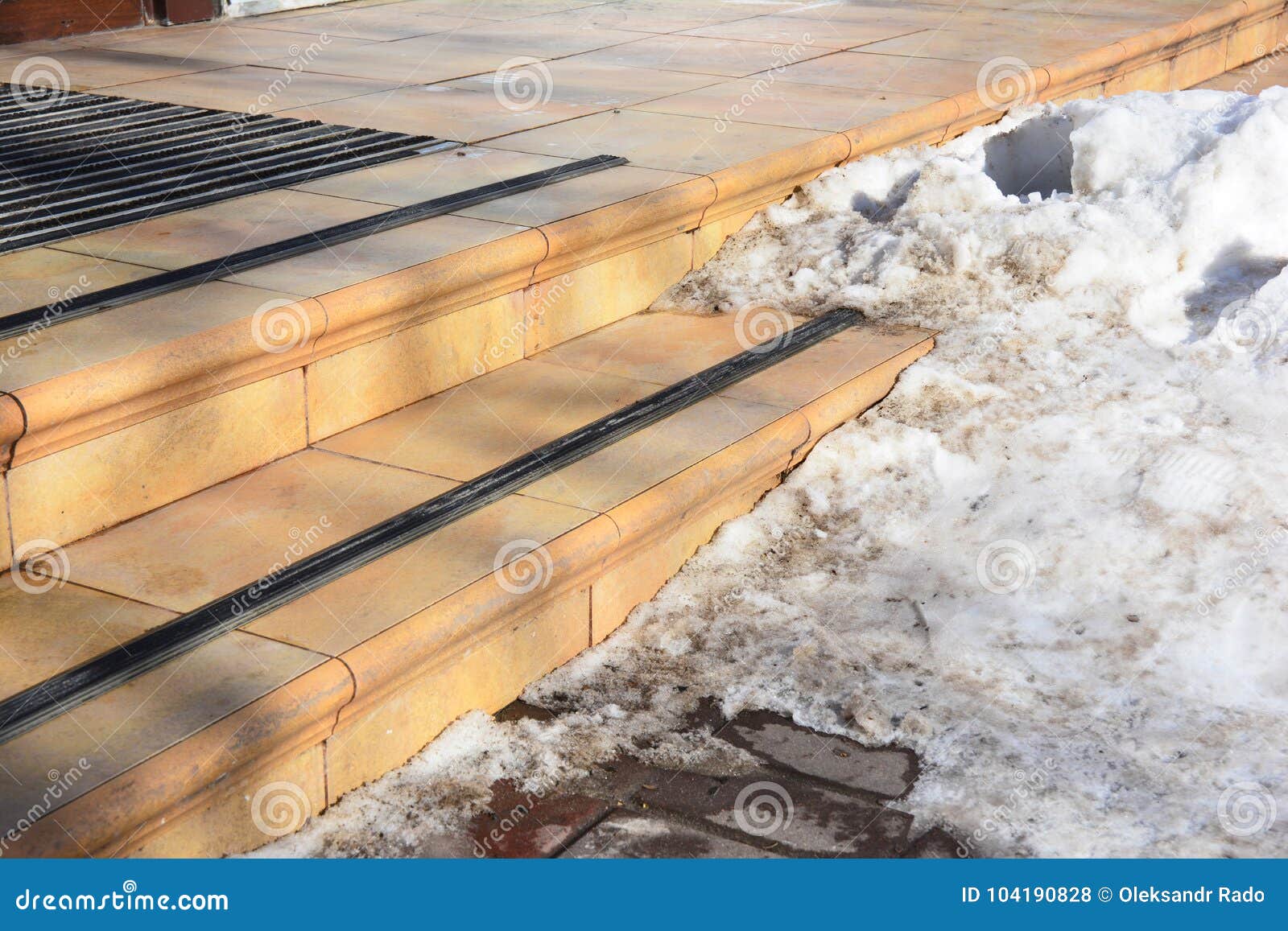 Danger Frozen Steps. Ice Covered Slippery Stair Case. Slippery Walkway ...