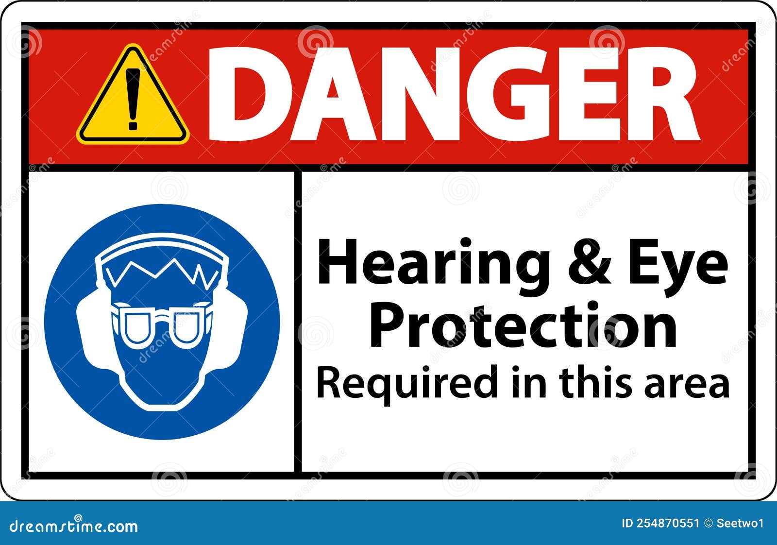 Danger Hearing and Eye Protection Sign on White Background Stock Vector ...