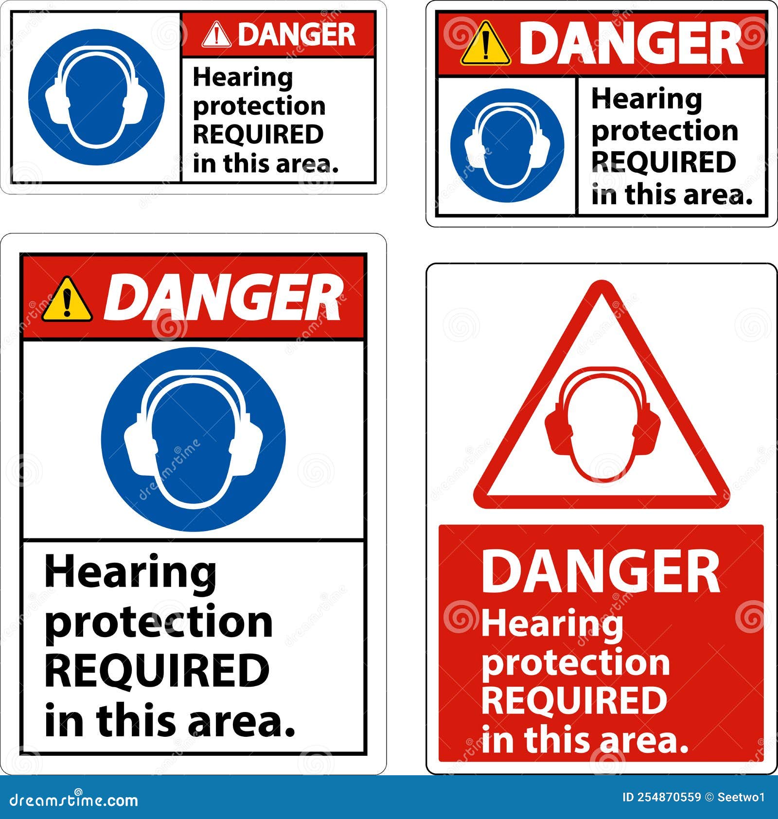 Danger Hearing Protection Required Sign on White Background Stock ...