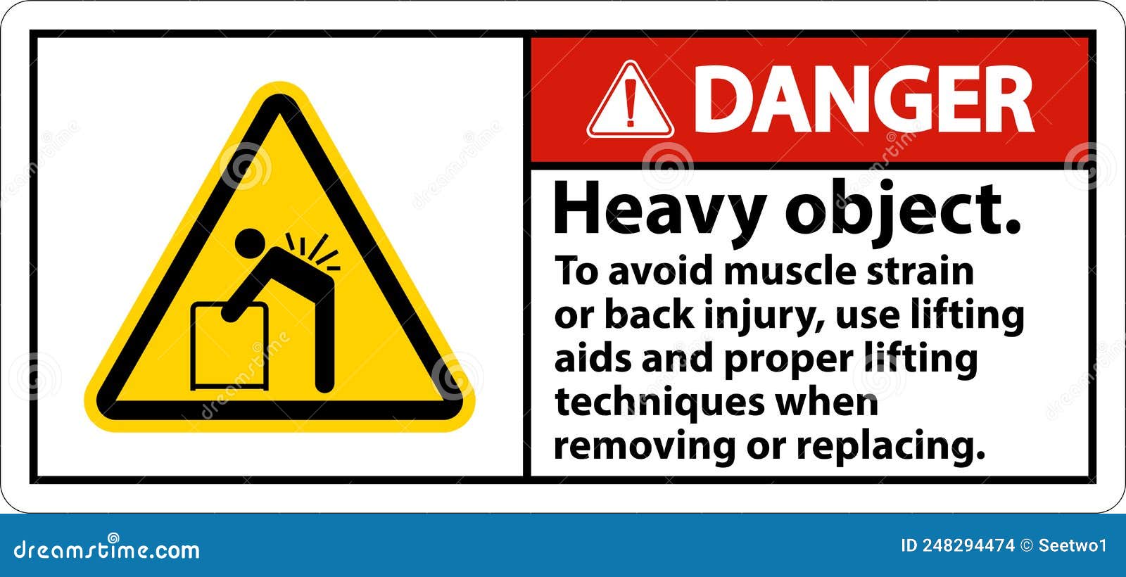 Danger Heavy Object Use Lifting Aids Label on White Background Stock ...