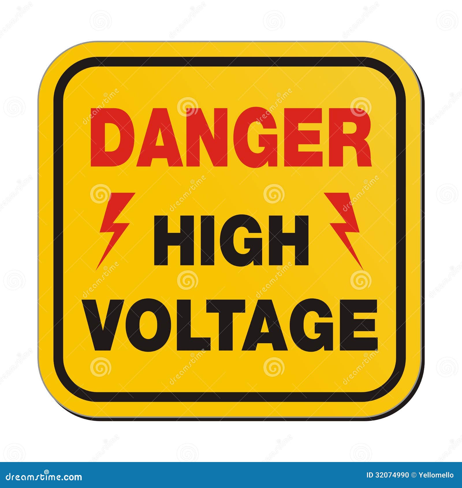 Danger High Voltage - Yellow Sign Stock Illustration - Illustration of ...