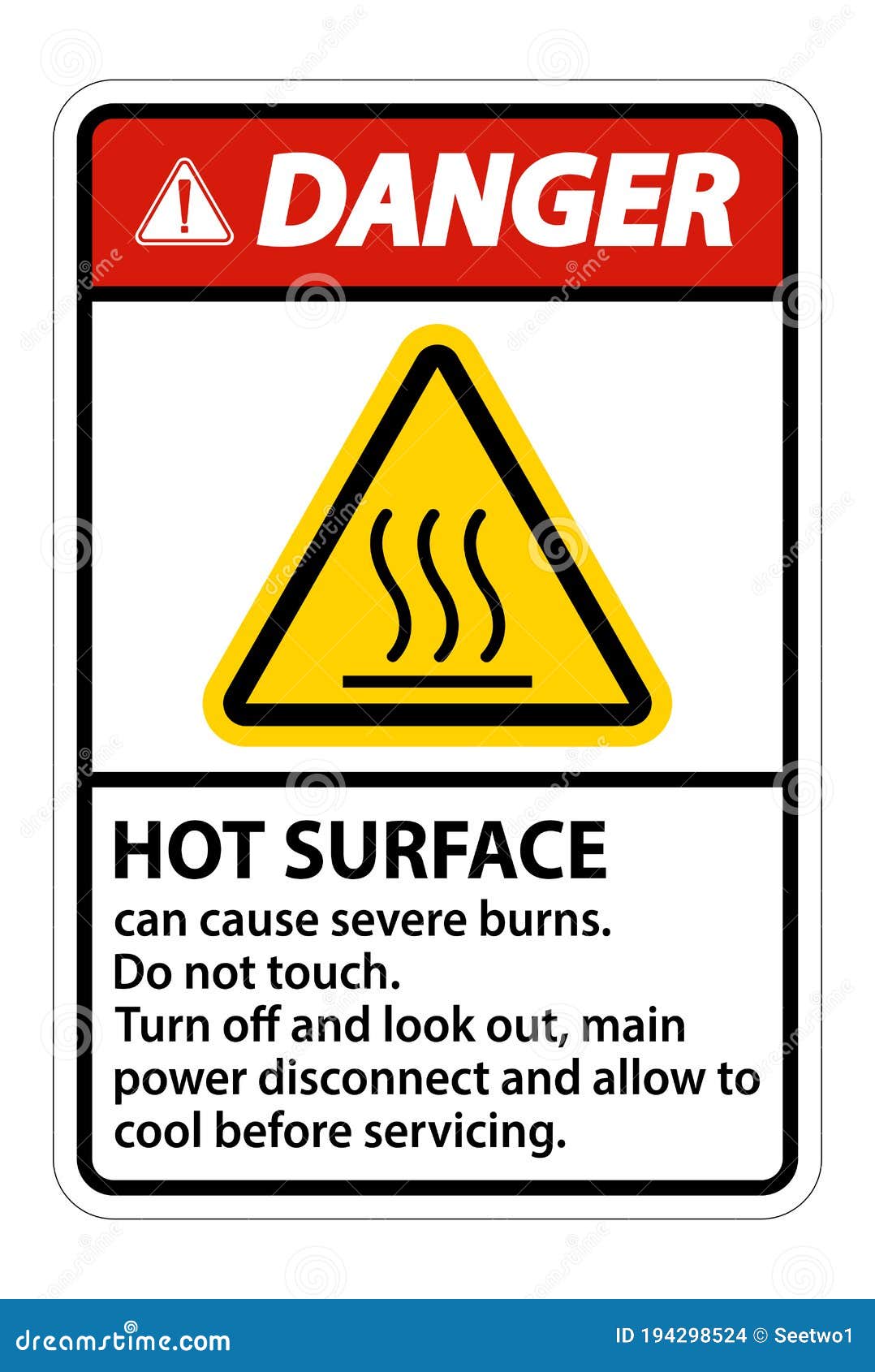 Danger Hot Surface Sign on White Background Stock Vector - Illustration ...