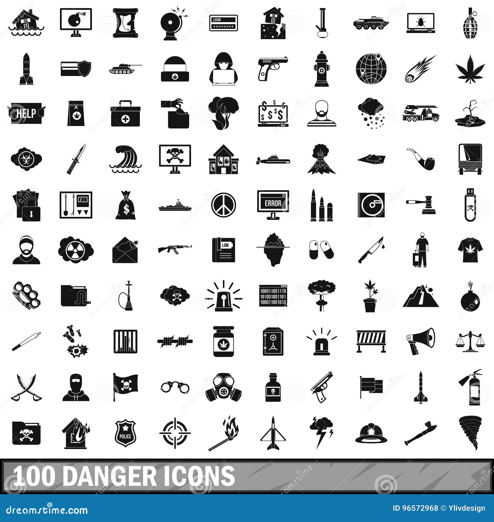 100 Danger Icons Set, Simple Style Stock Vector - Illustration of ...