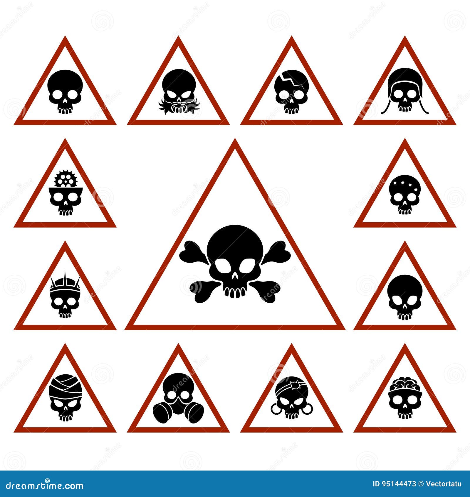 Danger Icons with Skulls in Triangles Stock Vector - Illustration of ...