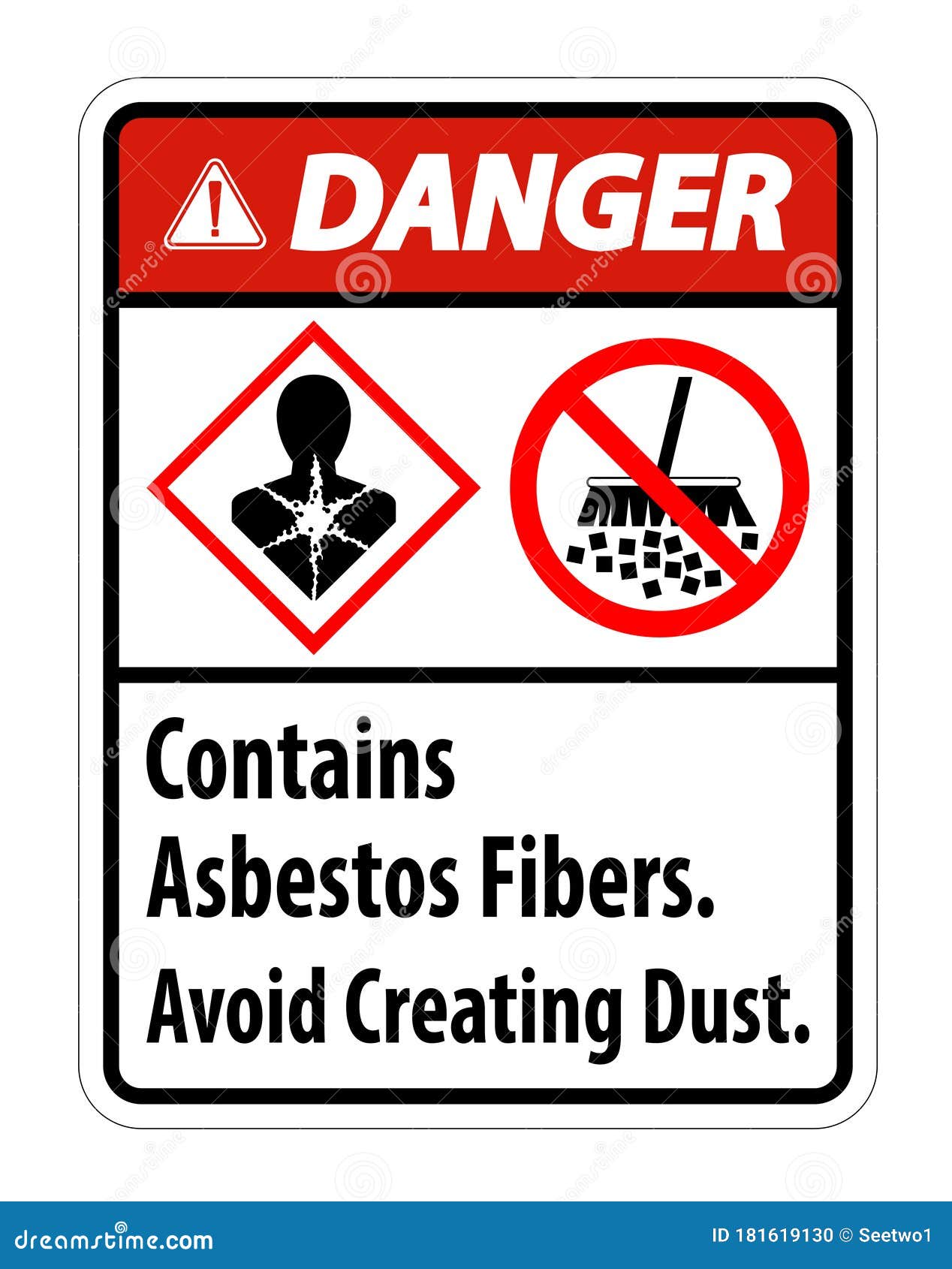 Danger Label Contains Asbestos Fibers,Avoid Creating Dust Stock Vector ...