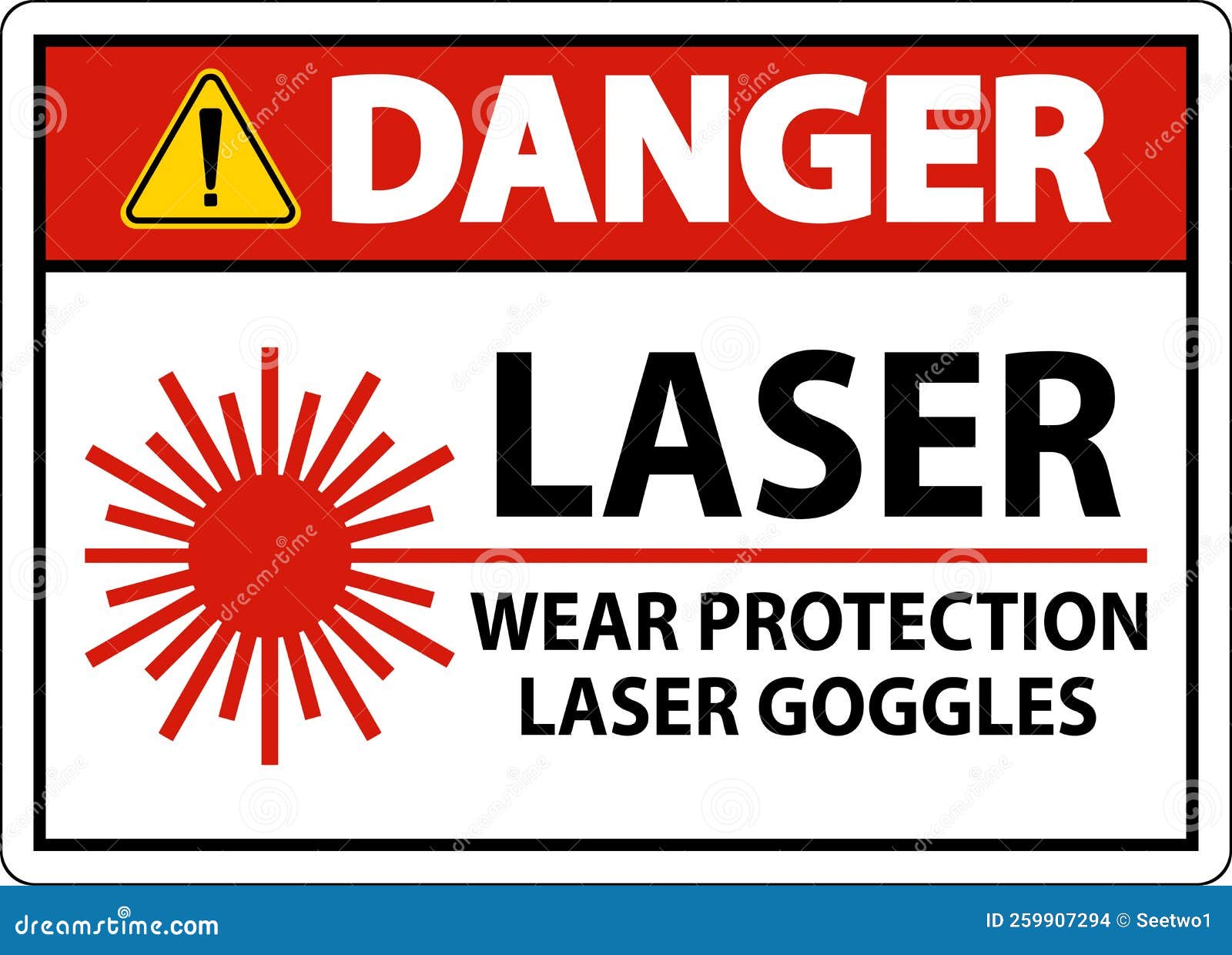 Danger Laser Wear Protective Laser Goggles Sign on White Background ...