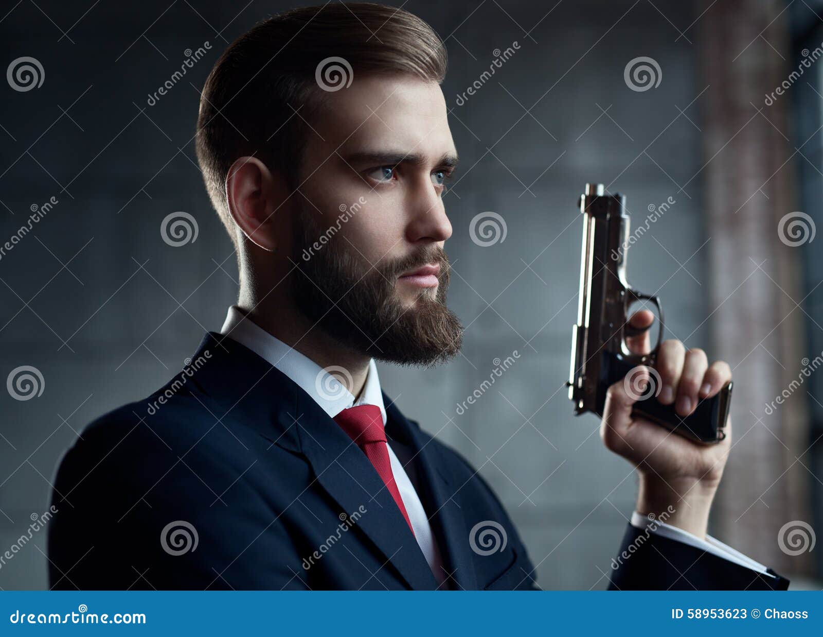 Danger man with gun stock image. Image of portrait, power - 58953623