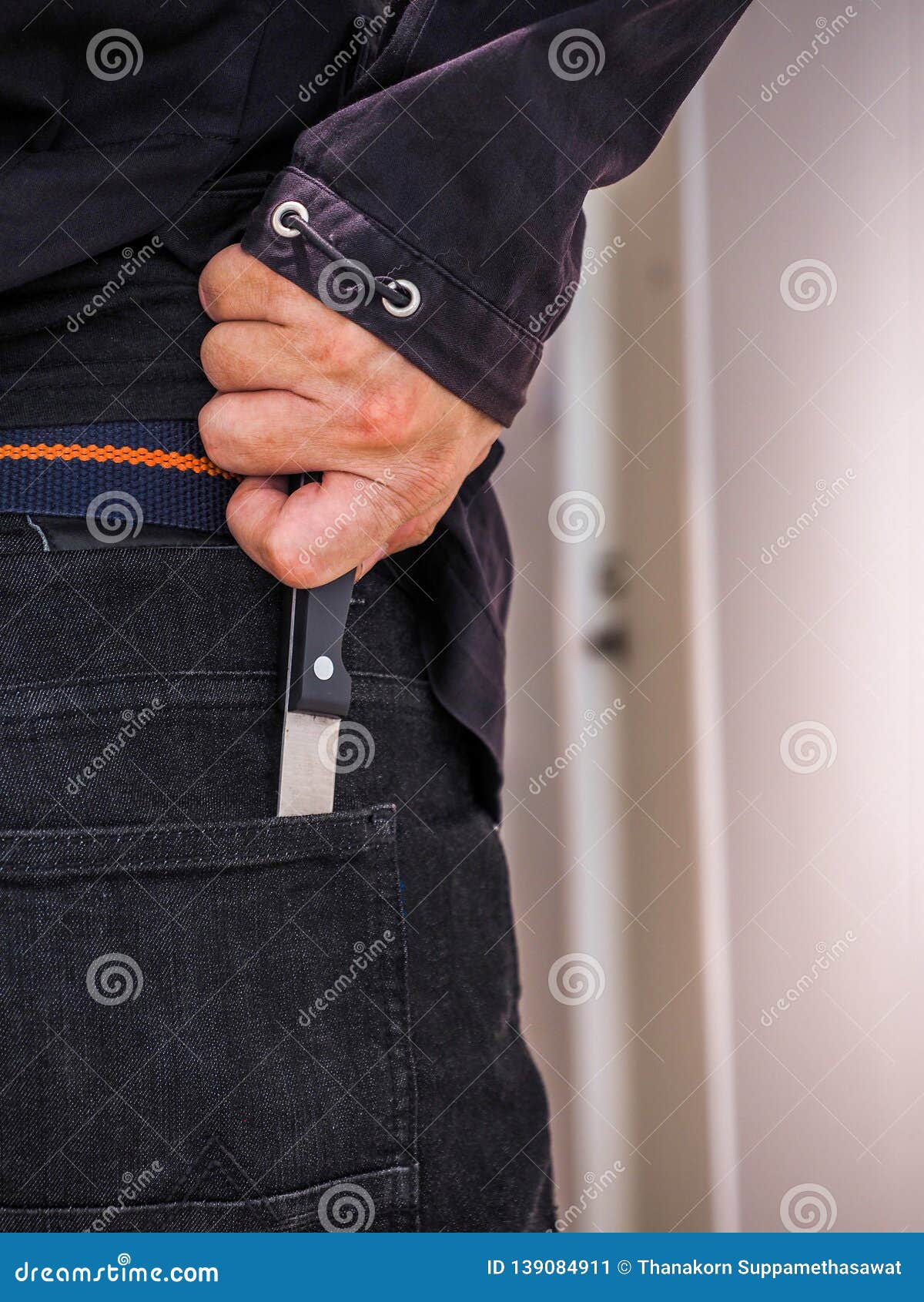 Danger Man with a Knife Behind the Back Stock Image - Image of horror ...