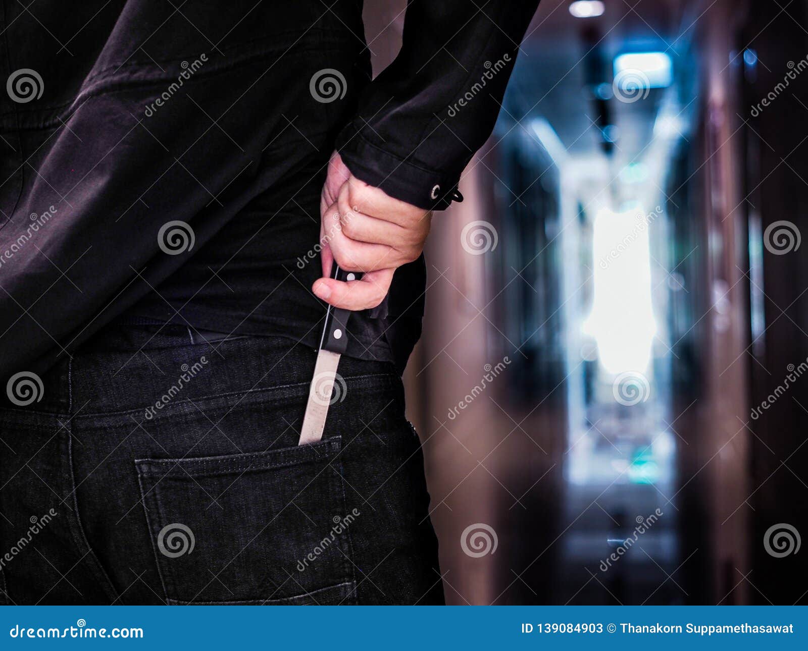 Danger Man with a Knife Behind the Back Stock Image - Image of adult ...