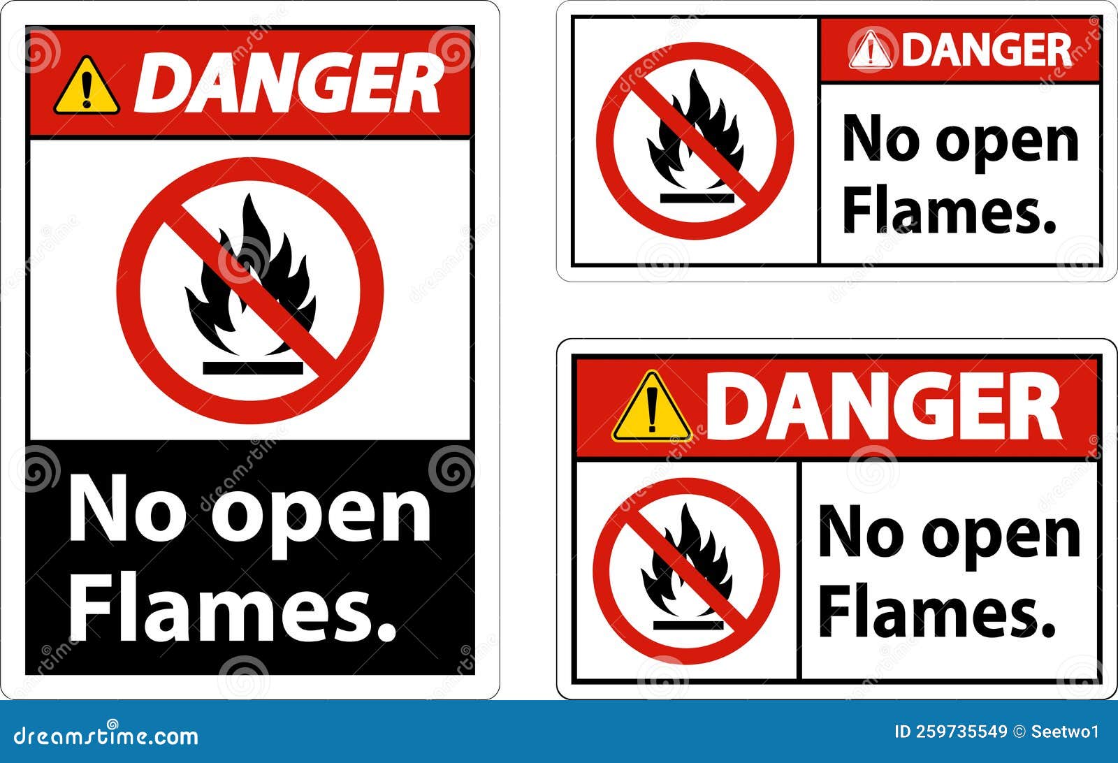 Danger No Open Flames Label Sign on White Background Stock Vector ...