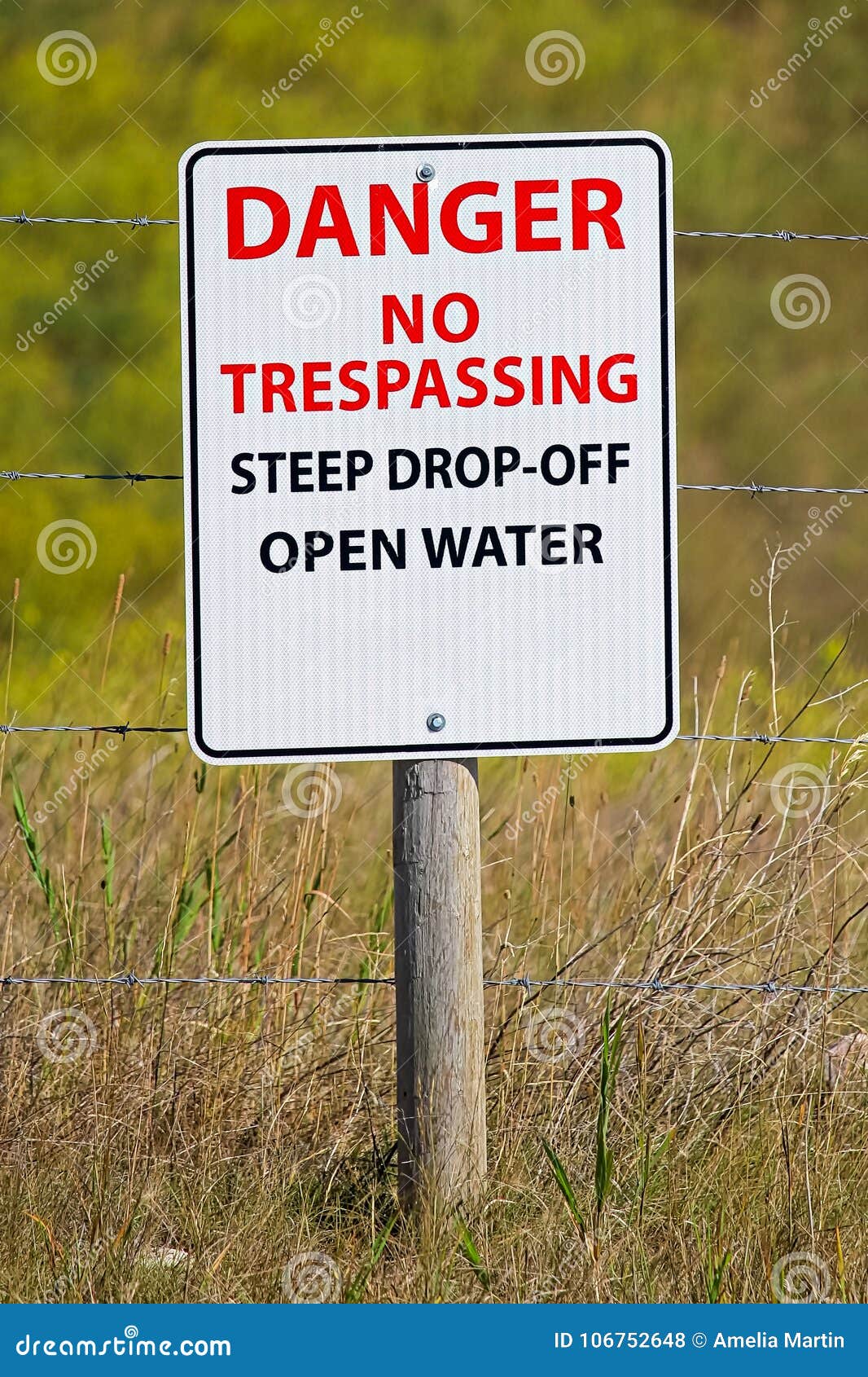 Danger No Trespassing Steep Drop-off Open Water Sign Stock Photo ...