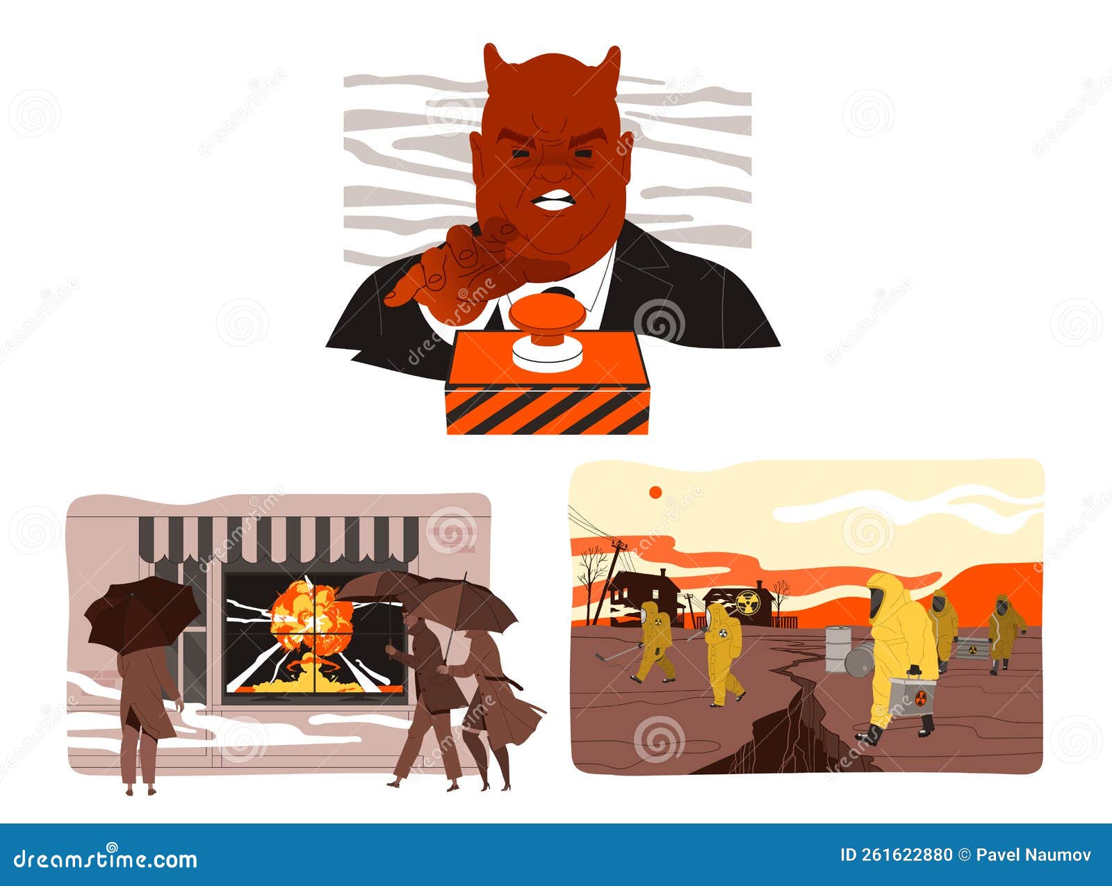 Danger of Nuclear Catastrophe with Evil Man Pressing Red Button and ...