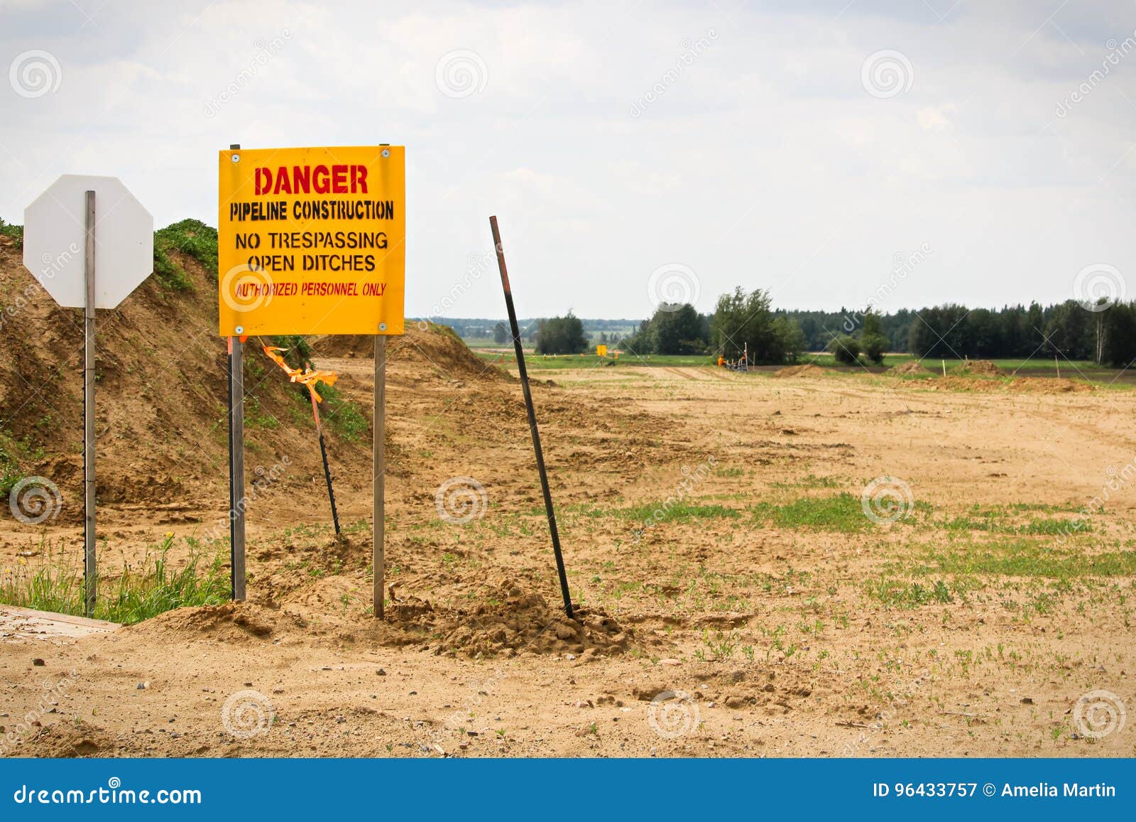 Danger Pipeline Construction Sign with No Trespassing Stock Image ...