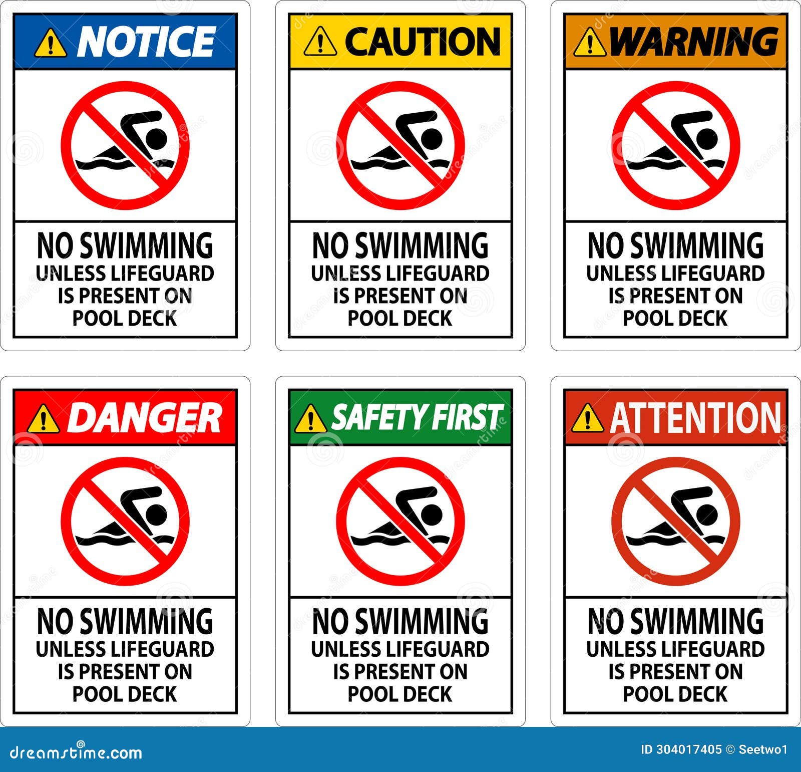 Danger Pool Sign No Swimming Unless Lifeguard is Present on Pool Deck ...