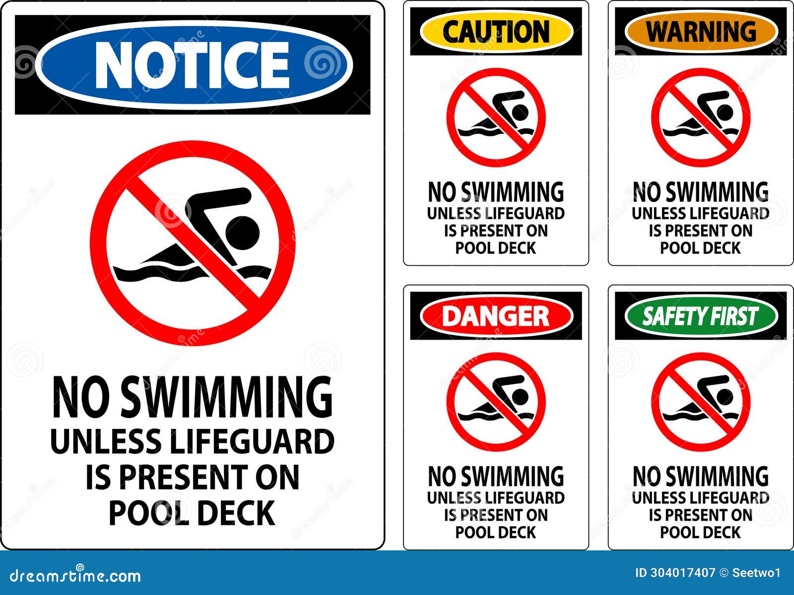 Danger Pool Sign No Swimming Unless Lifeguard is Present on Pool Deck ...