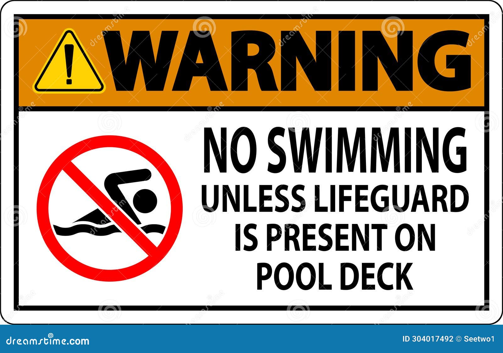 Danger Pool Sign No Swimming Unless Lifeguard is Present on Pool Deck ...