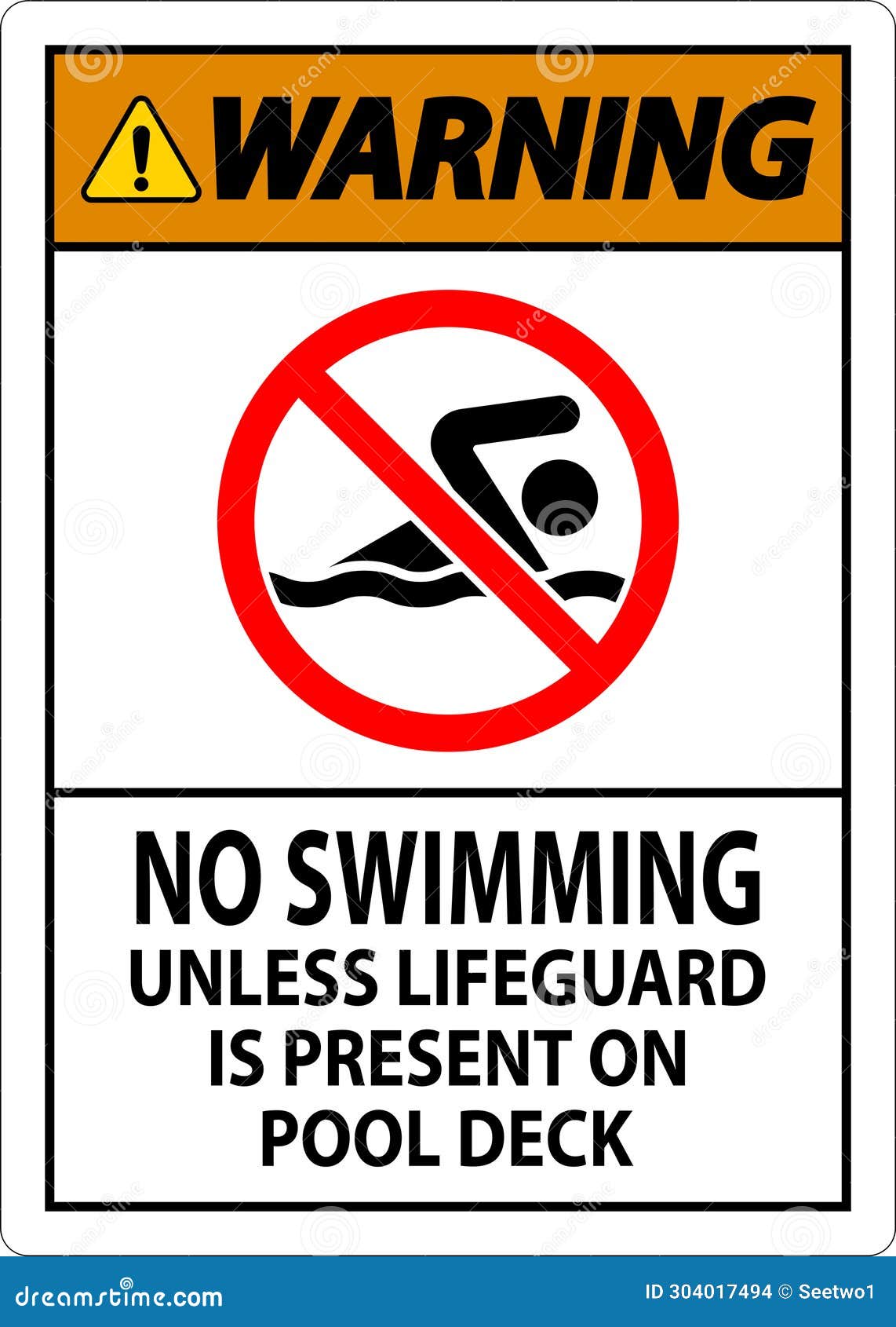 Danger Pool Sign No Swimming Unless Lifeguard is Present on Pool Deck ...