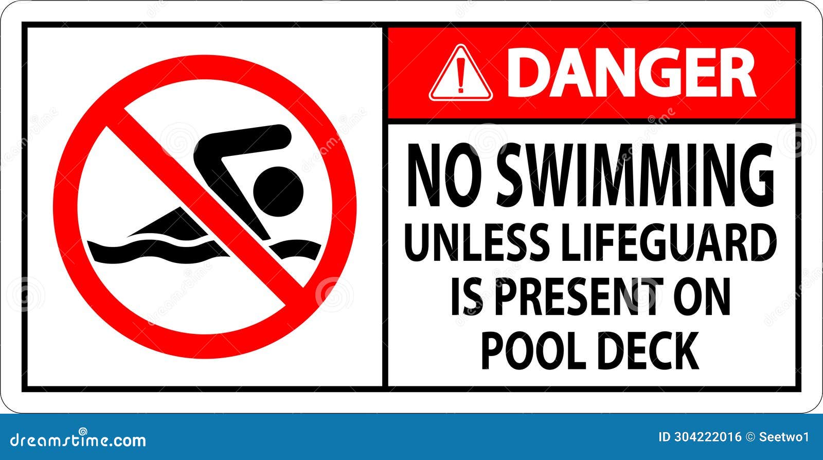 Danger Pool Sign No Swimming Unless Lifeguard is Present on Pool Deck ...