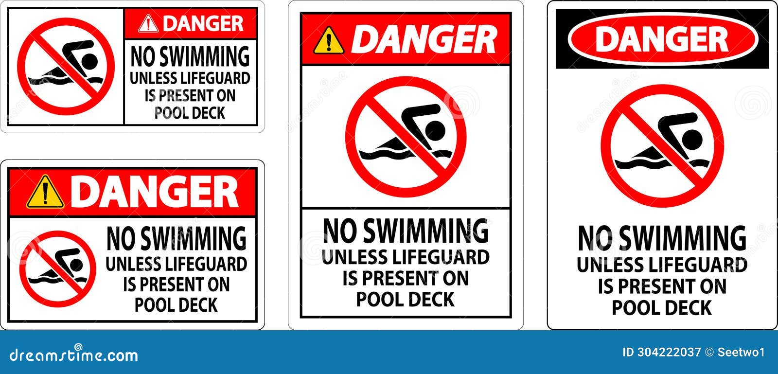 Danger Pool Sign No Swimming Unless Lifeguard is Present on Pool Deck ...