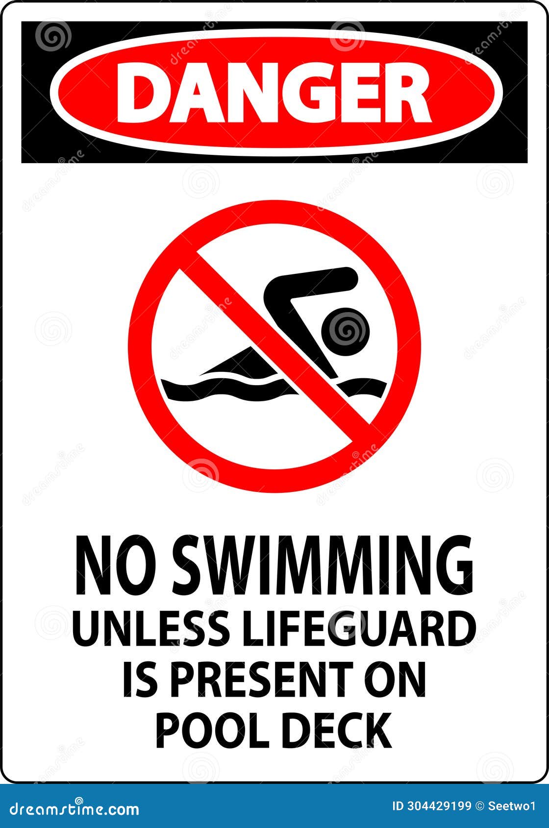 Danger Pool Sign No Swimming Unless Lifeguard is Present on Pool Deck ...