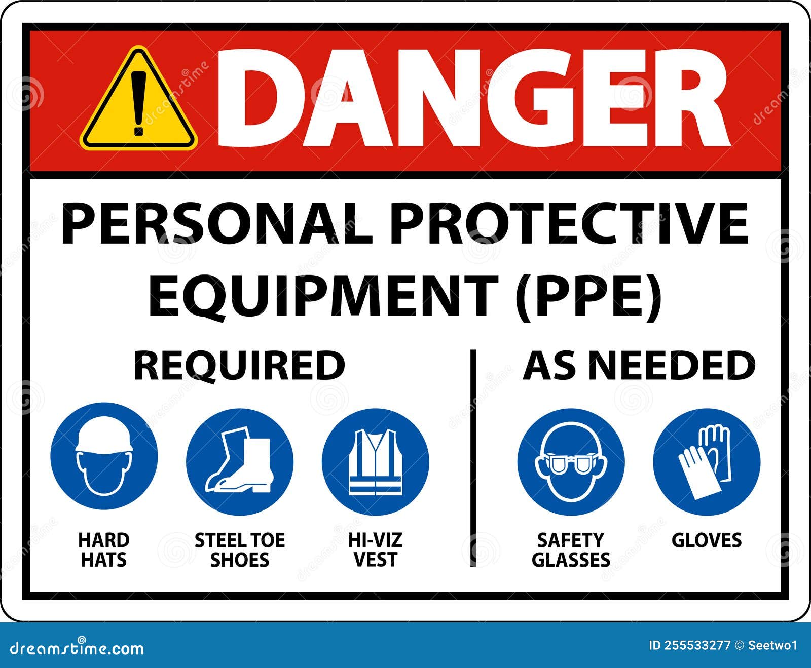Danger PPE Required As Needed Sign on White Background Stock Vector ...