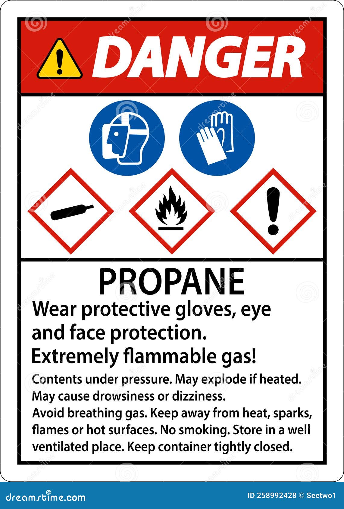 Danger Propane Flammable Gas PPE GHS Sign Stock Vector - Illustration ...