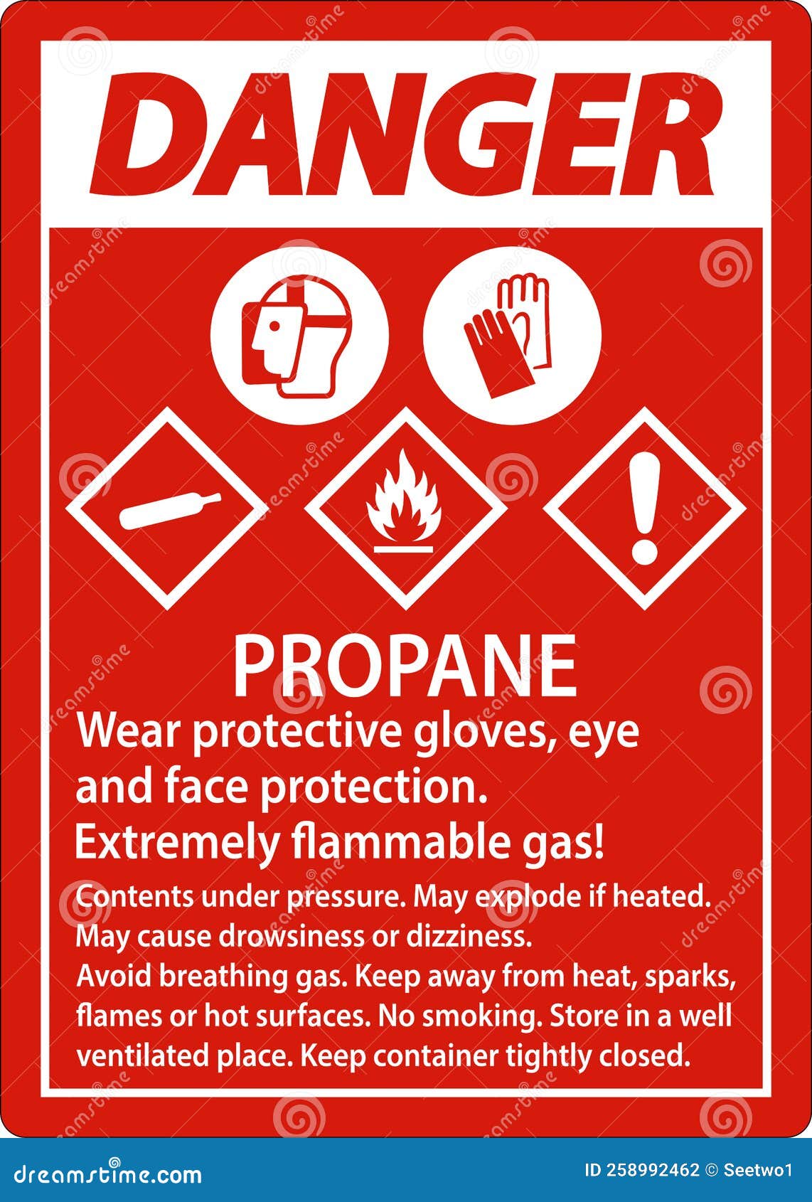Danger Propane Flammable Gas PPE GHS Sign Vector Illustration ...