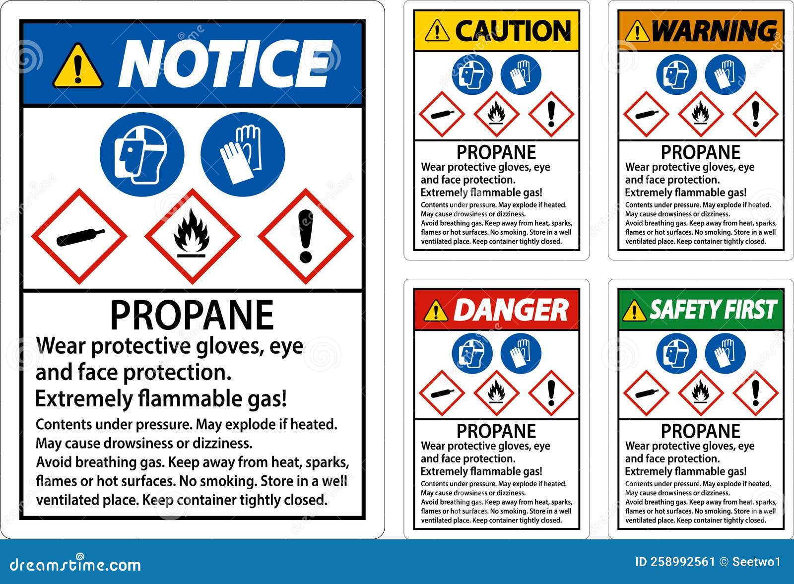 Danger Propane Flammable Gas PPE GHS Sign Stock Vector - Illustration ...