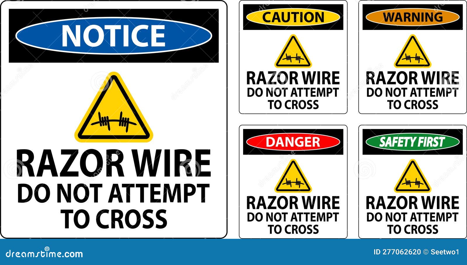 Danger Razor Wire Sign Razor Wire Do Not Attempt To Cross Stock Vector ...