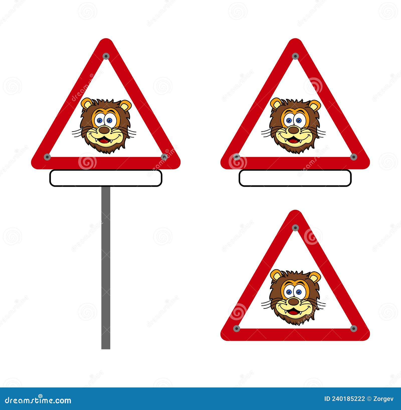 Danger Red Color Triangular Road Sign with Lion Presence with Title ...