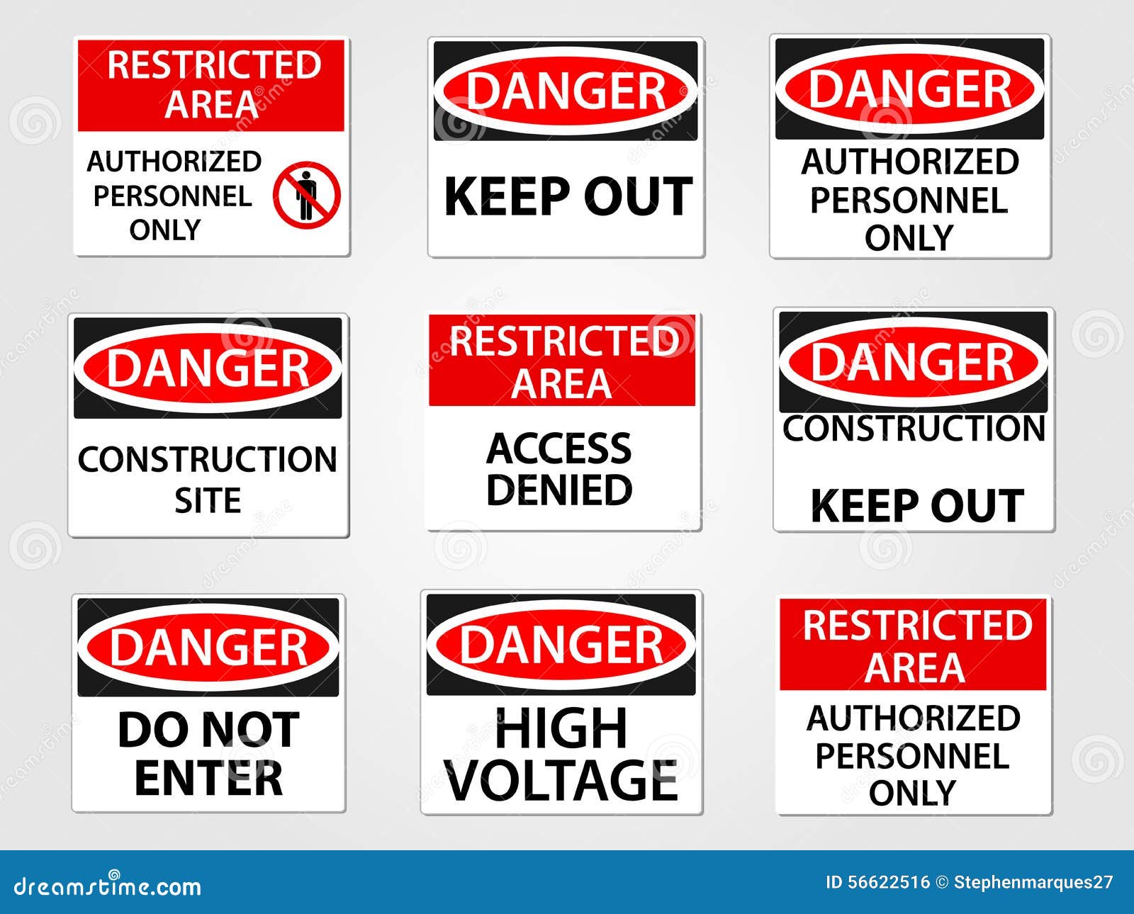 Danger And Restricted Area Signs Set Stock Vector - Image: 56622516