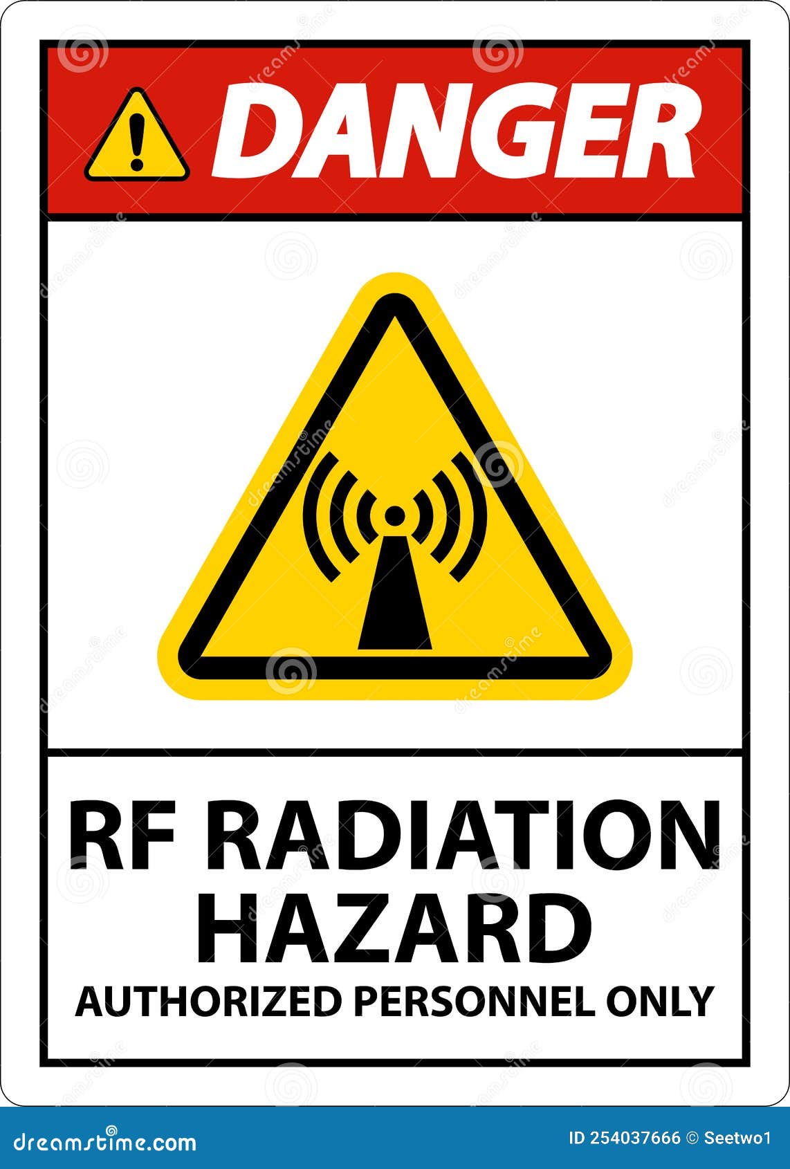 Danger RF Radiation Hazard Authorized only Sign on White Background ...