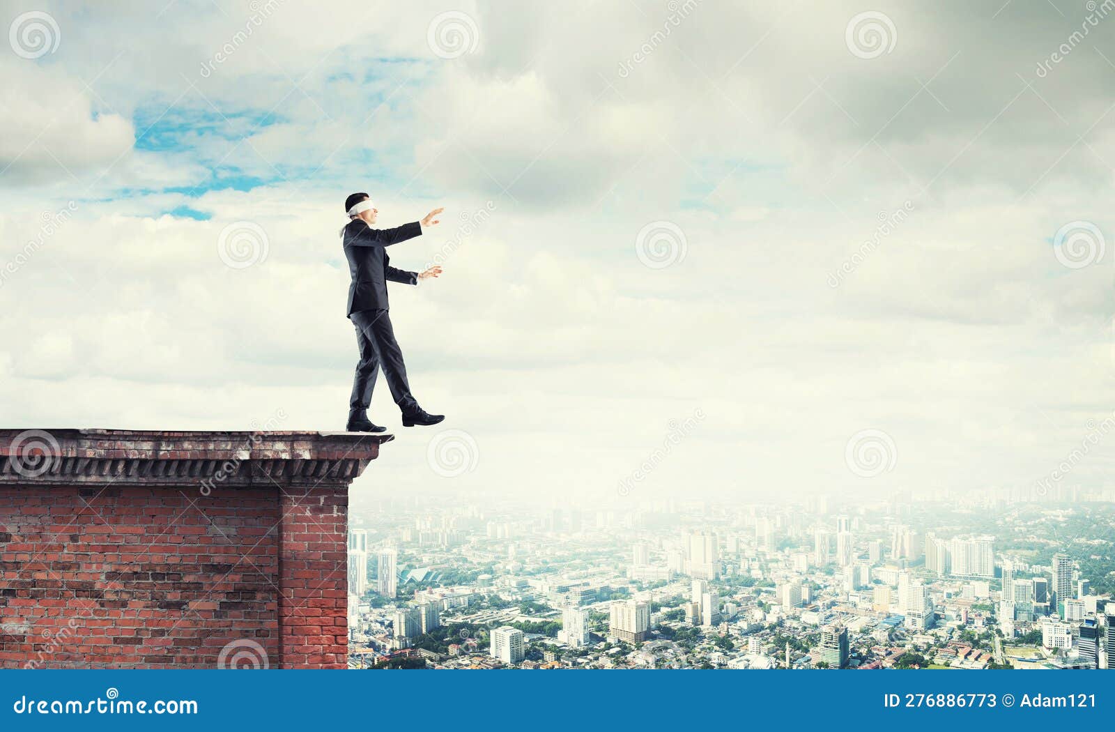 Danger and Risk Concept with Businessman Making Step from Edge Stock ...