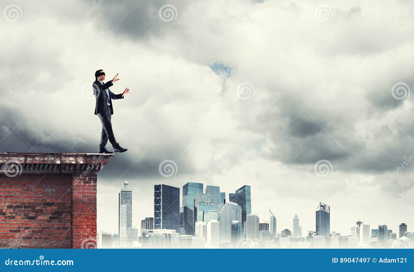 Danger and Risk Concept with Businessman Making Step from Edge Stock ...