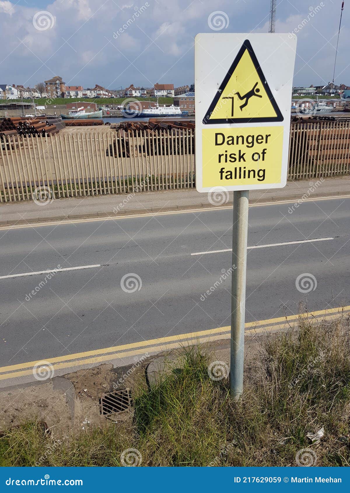 Danger Risk of Falling Warning Sign. Stock Image - Image of downtown ...