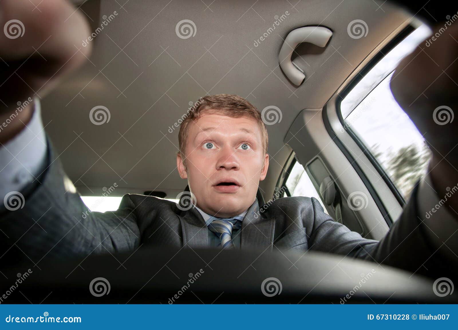 Danger on the Road, the Driver Scared Sitting Behind the Wheel Stock ...