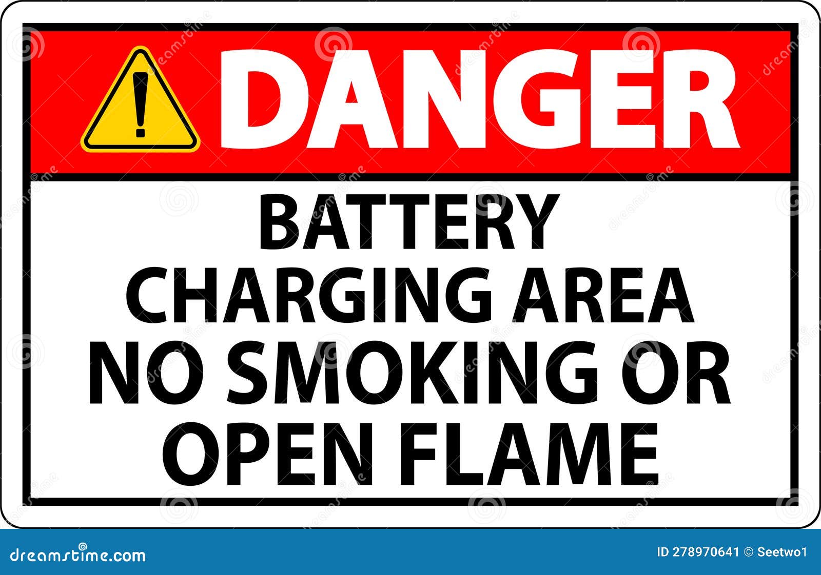 Danger Sign Battery Charging Area, No Smoking or Open Flame Stock ...
