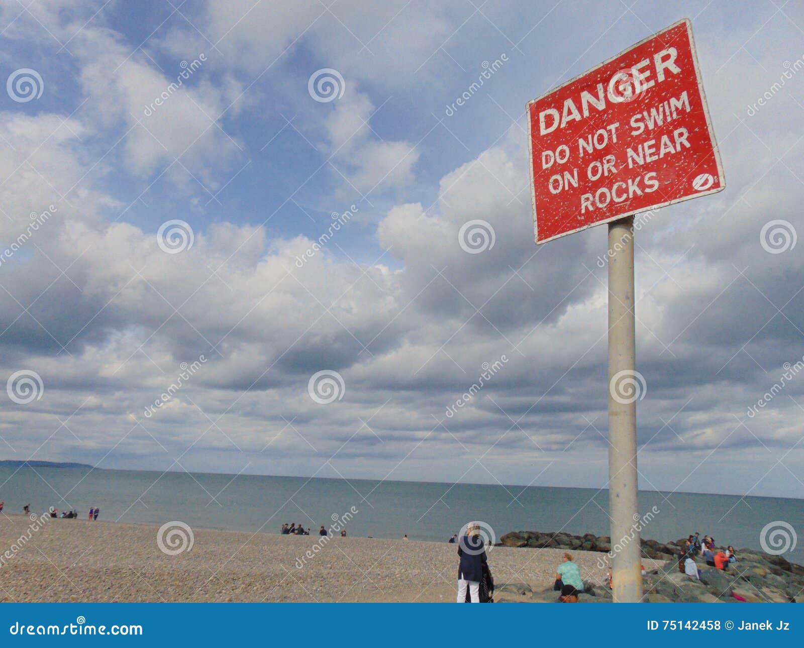 Danger Sign on Beach editorial stock photo. Image of warning - 75142458