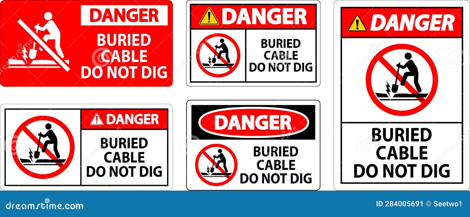 Danger Sign Buried Cable, Do Not Dig on White Background Stock Vector ...