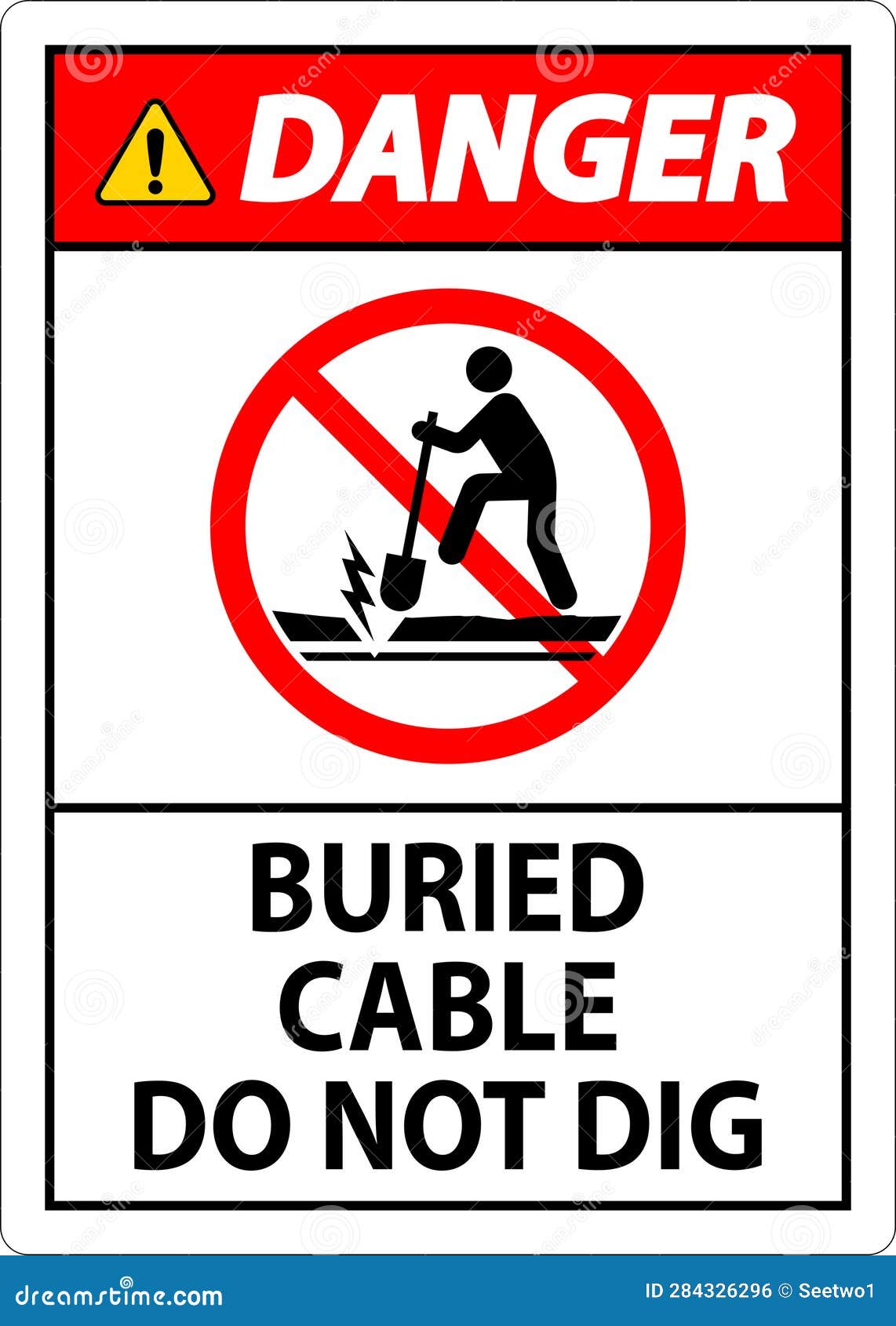 Danger Sign Buried Cable, Do Not Dig on White Background Stock Vector ...