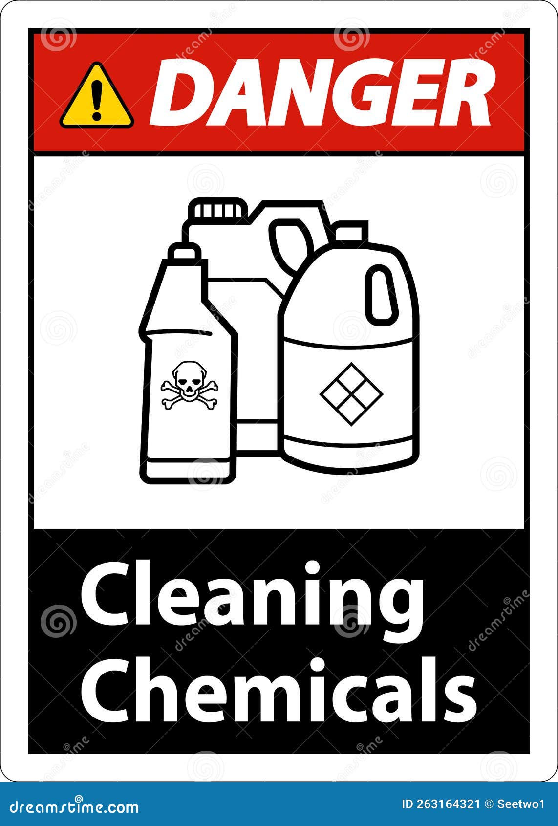 Danger Sign Cleaning Chemicals Sign on White Background Stock Vector ...