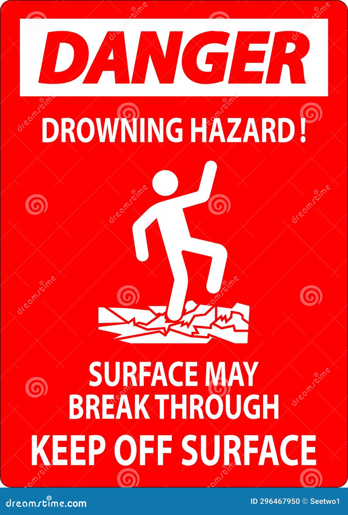 Danger Sign Drowning Hazard - Surface May Break through, Keep Off ...