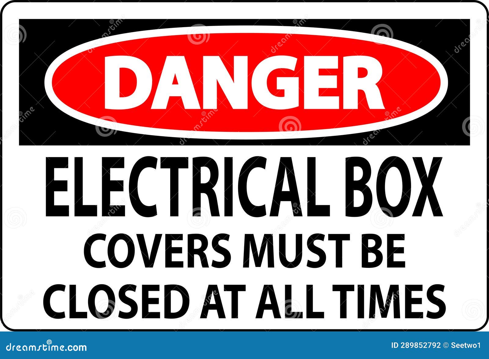 Danger Sign Electrical Box Covers Must Be Closed at All Times Stock ...