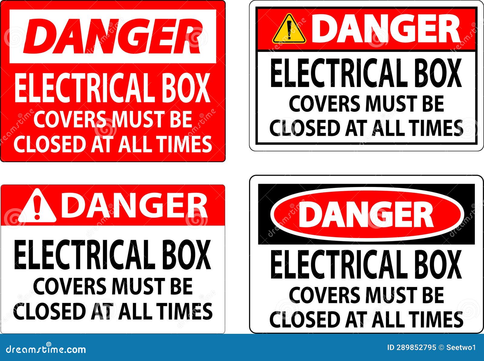 Danger Sign Electrical Box Covers Must Be Closed at All Times Stock ...