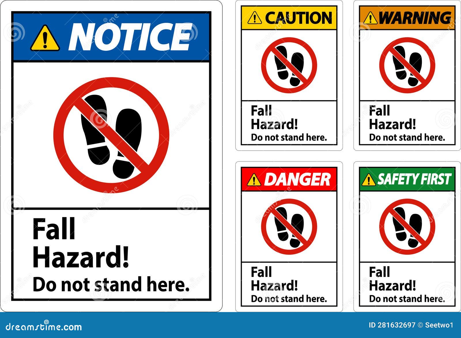 Danger Sign Fall Hazard, Do Not Stand Here on White Background Stock ...