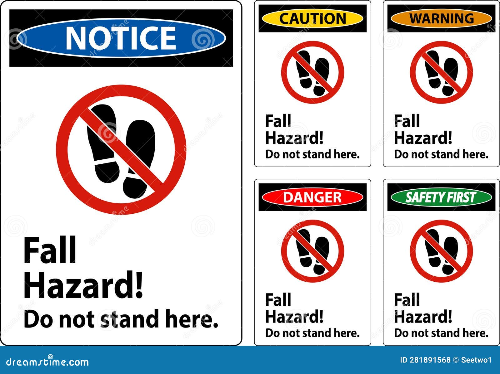 Danger Sign Fall Hazard, Do Not Stand Here on White Background Stock ...