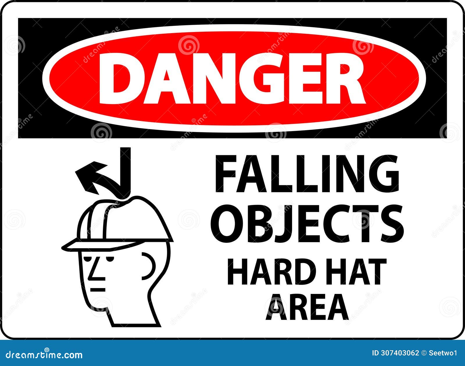 Danger Sign, Falling Objects Hard Hat Area Stock Vector - Illustration ...