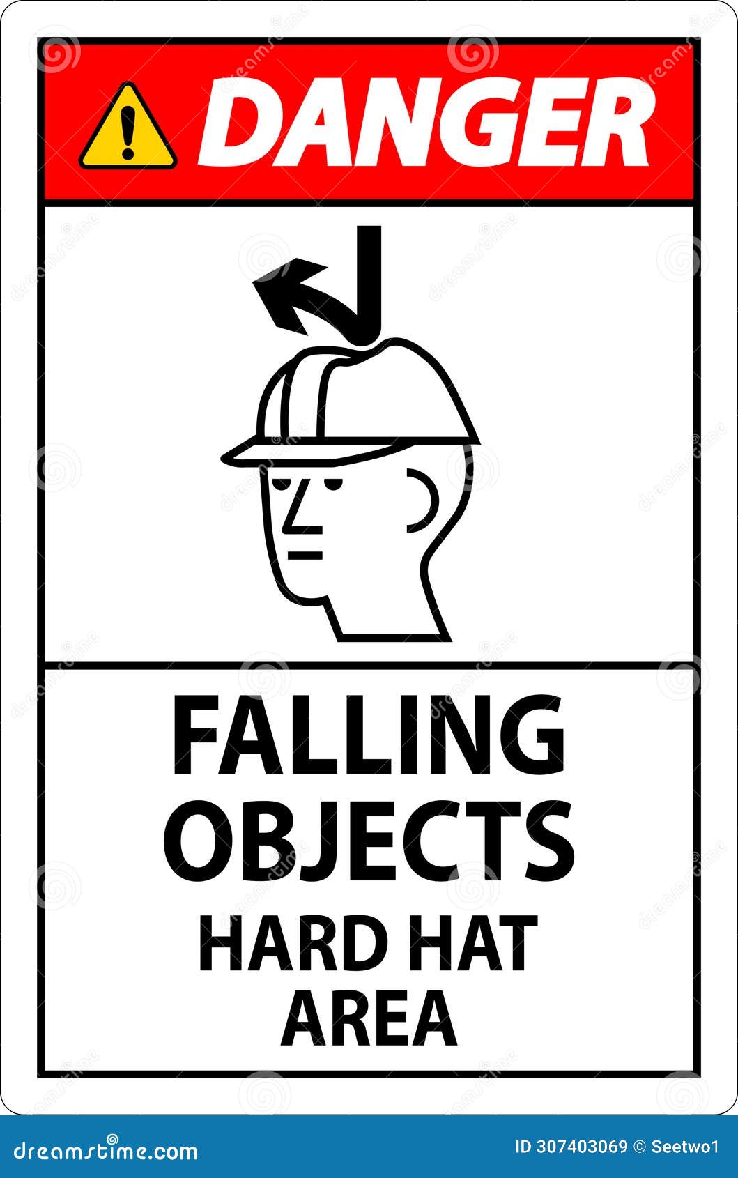 Danger Sign, Falling Objects Hard Hat Area Stock Vector - Illustration ...