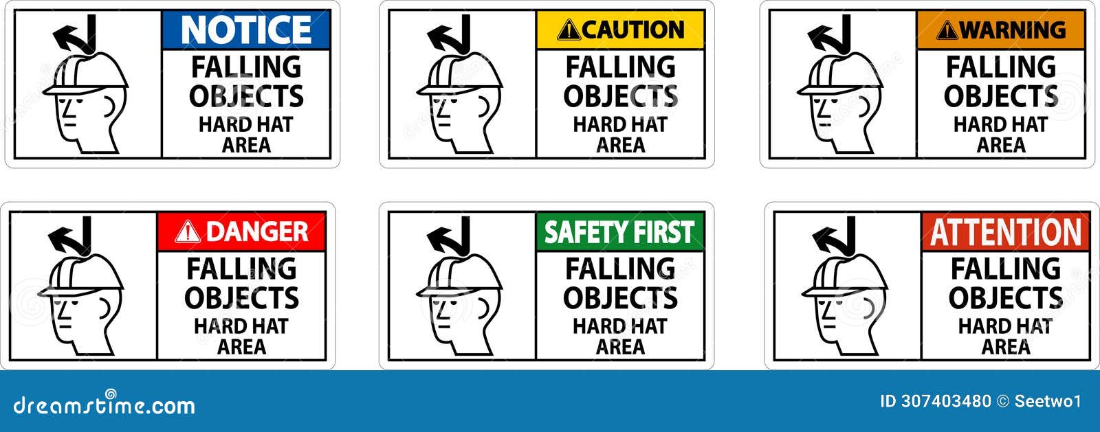 Danger Sign, Falling Objects Hard Hat Area Stock Vector - Illustration ...