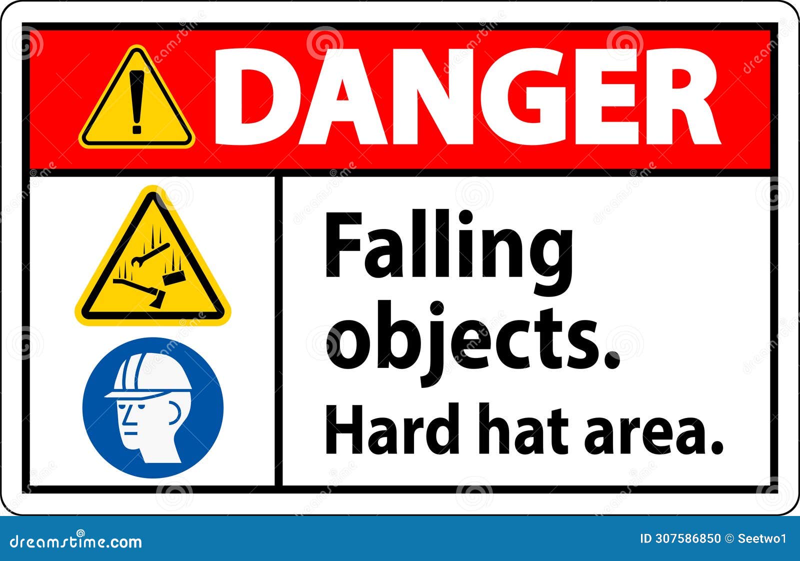 Danger Sign, Falling Objects Hard Hat Area Stock Vector - Illustration ...